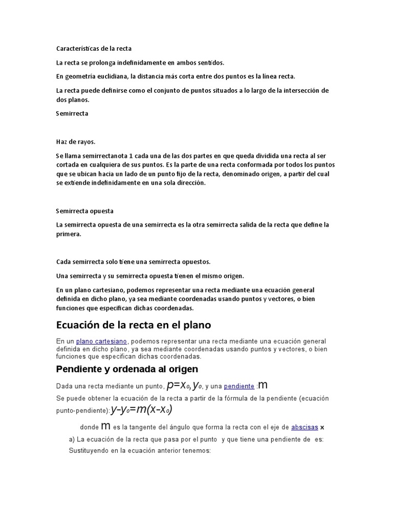 Características de La Recta | PDF | Línea (geometría) | Sistema de ...