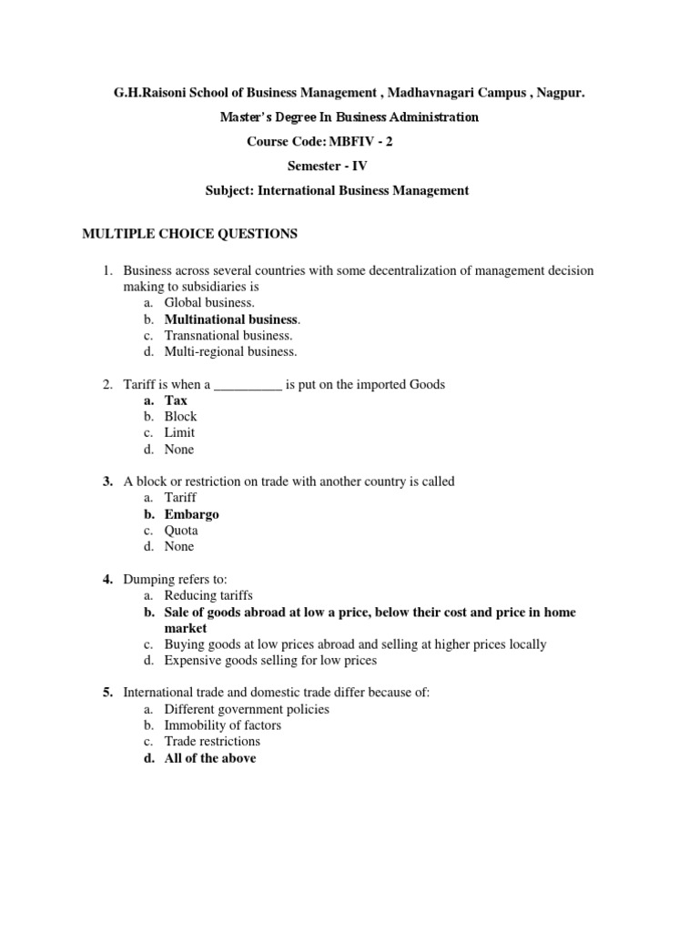 Ibe MCQ PDF | PDF | Foreign Direct Investment | Exports