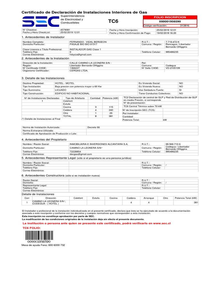 TC6 - Inmob. e Inv. Alcantara - Hotel La Leonera - Codegua | PDF | Energía y recursos | Naturaleza