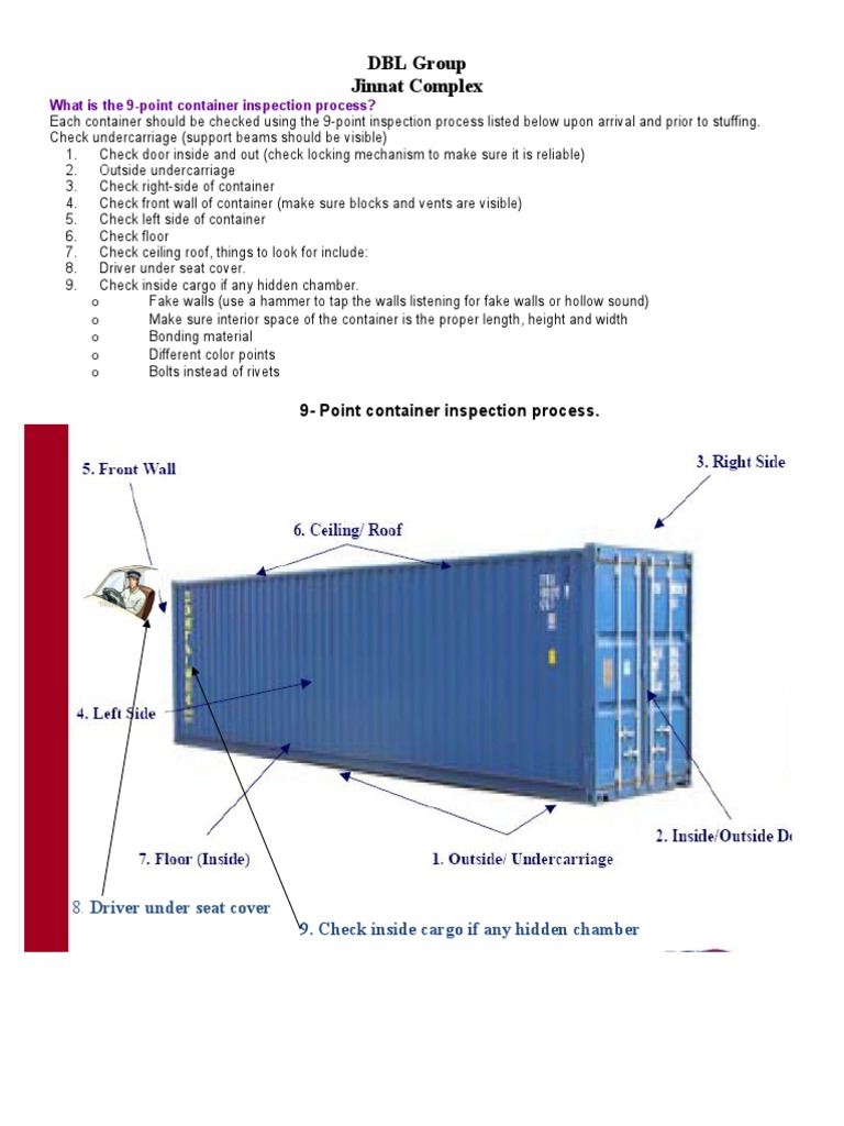DBL Group Jinnat Complex: 9-Point Container Inspection Process | PDF