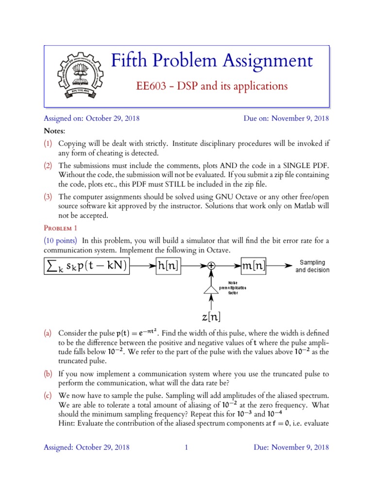 Fifth Problem Assignment: EE603 - DSP and Its Applications | PDF ...