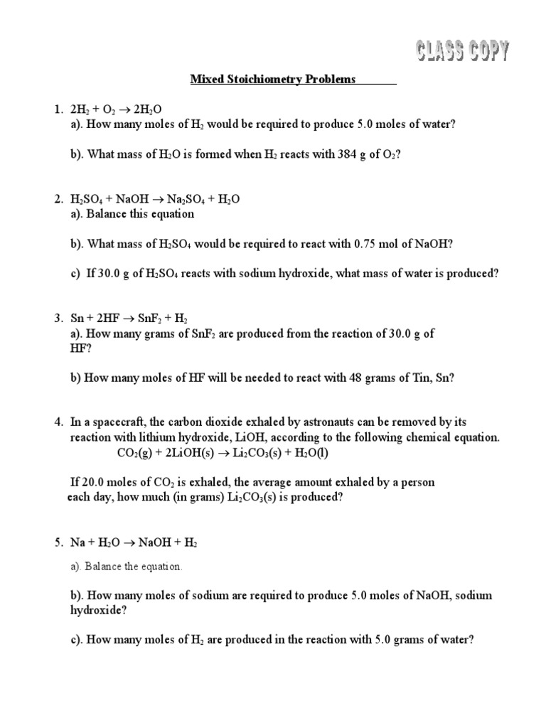 Mixed Stoichiometry Problems | PDF | Sodium Hydroxide | Mole (Unit)
