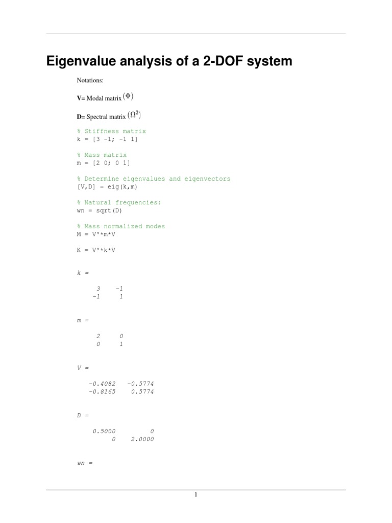 Eigenvalue Analysis of 2-DOF System | PDF