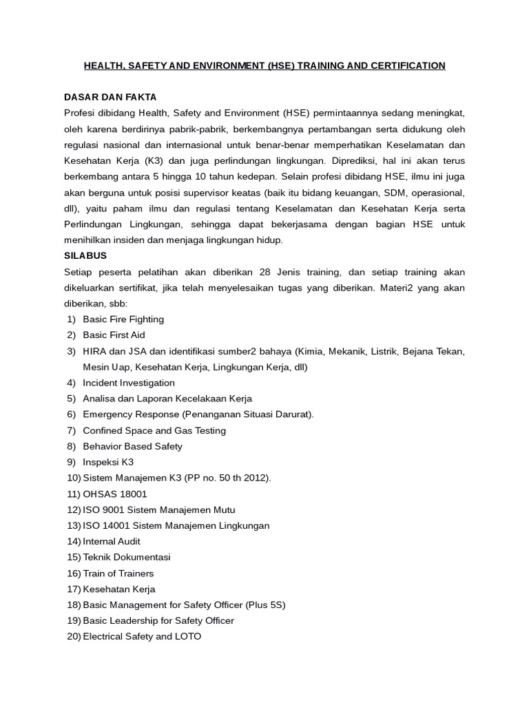 Materi Training HSE | PDF