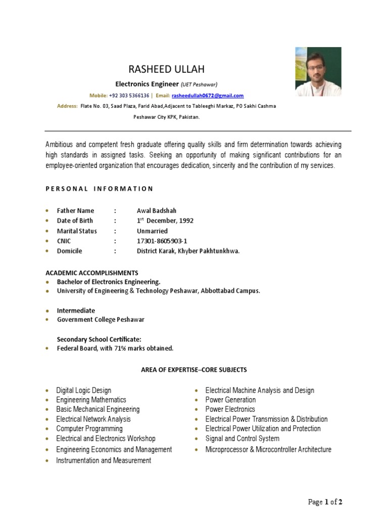 Rasheed Ullah CV - Electronics | Download Free PDF | Engineering | Electronic Engineering