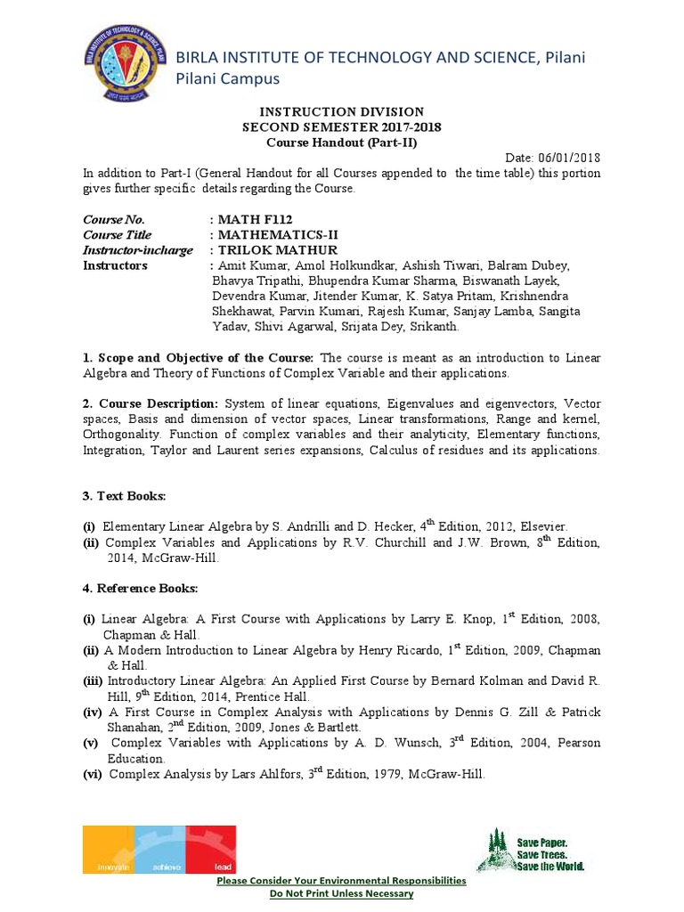 Math f112 Mathematics Ii1 | PDF | Linear Map | Linear Algebra