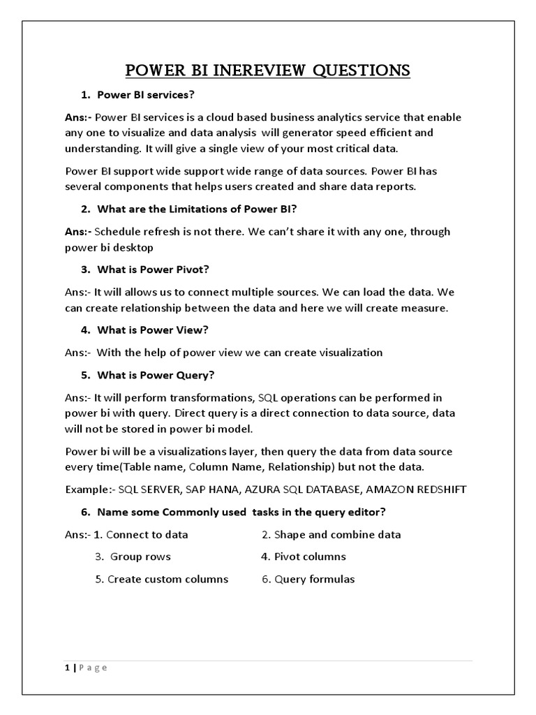 Power Bi Questions | PDF | Microsoft Sql Server | Databases