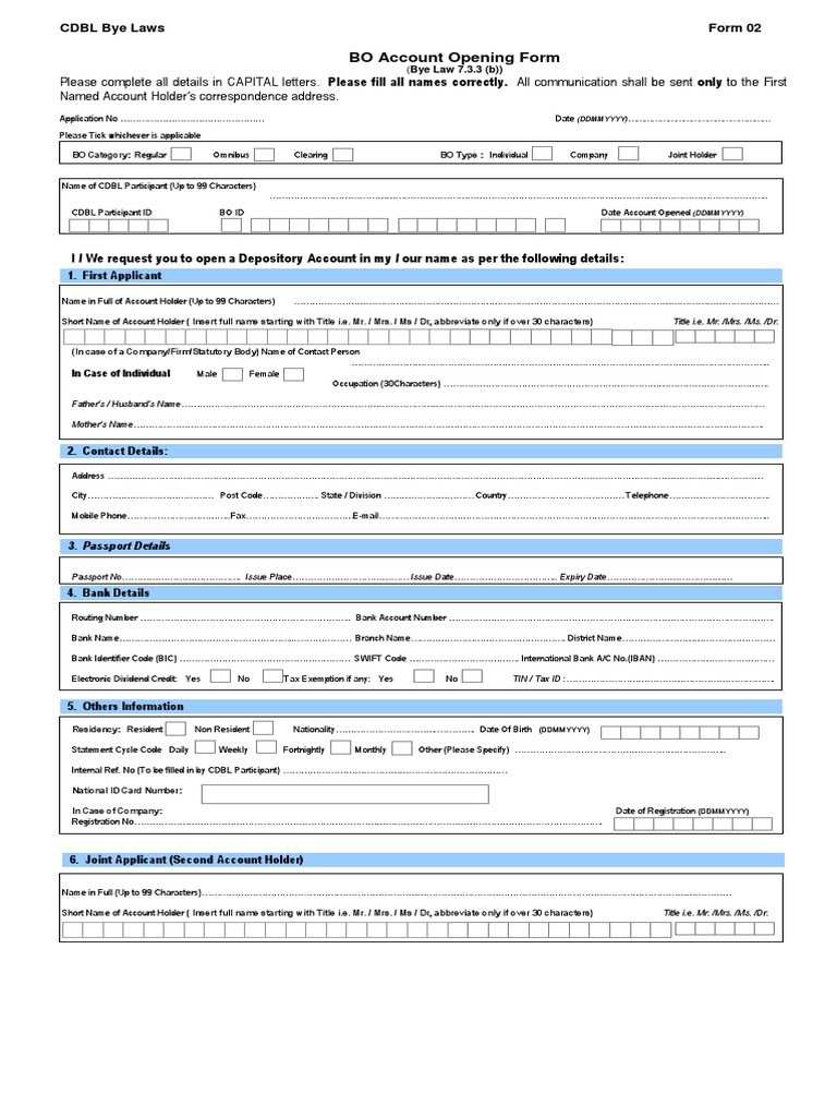 BO Account Open Form | PDF | Government | Government Information