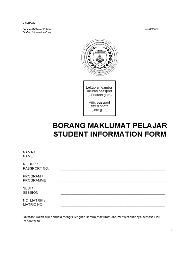 Contoh Borang Maklumat Pelajar | PDF | Malaysia