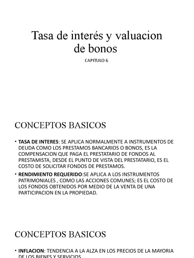 CAPITULO 6 Tasa de Interes y Valuacion de Bonos | PDF | Tasas de interés | Interés