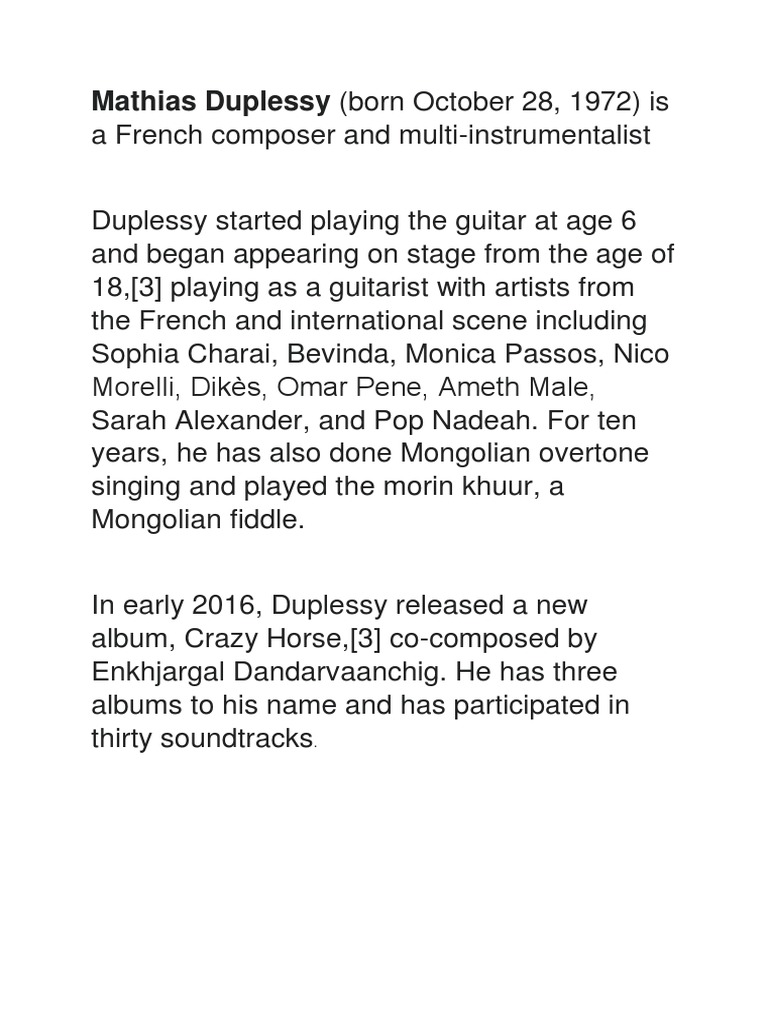 Mathias Duplessy PDF | PDF