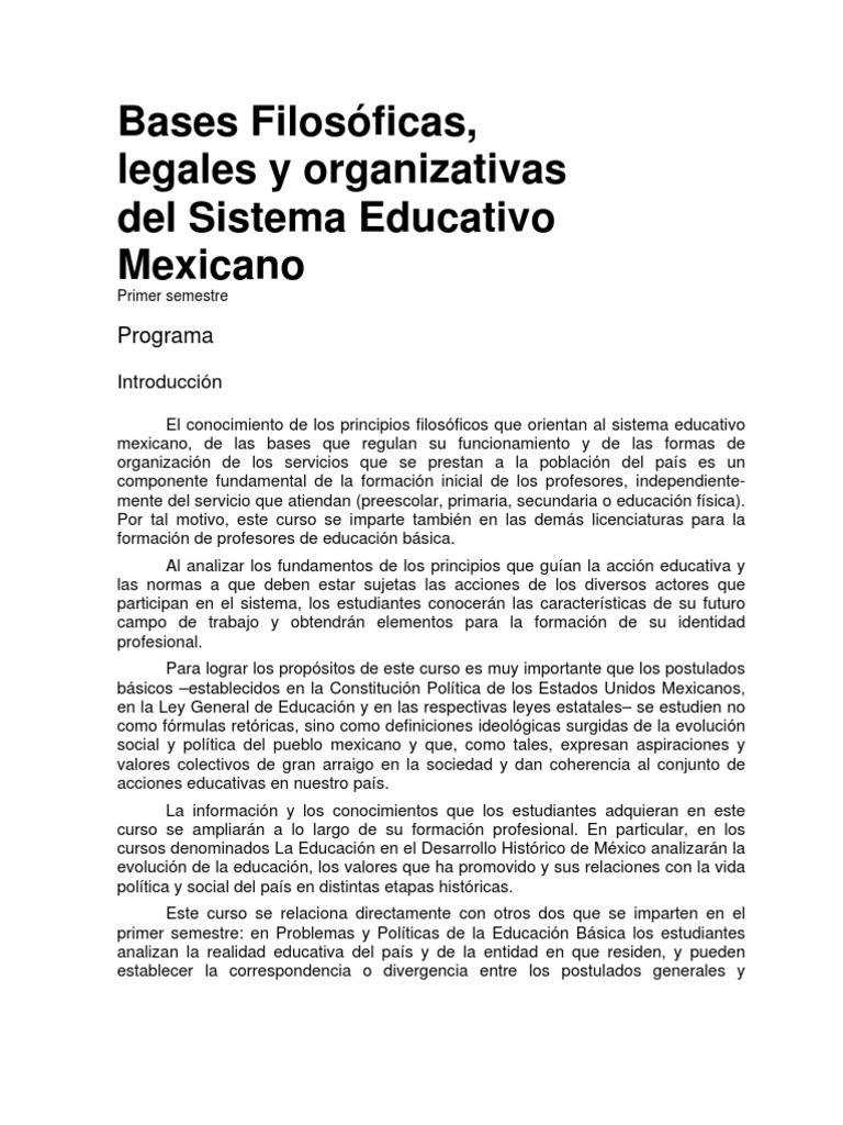 Programa Bases Filosoficas | PDF | Educación primaria | Educación ...