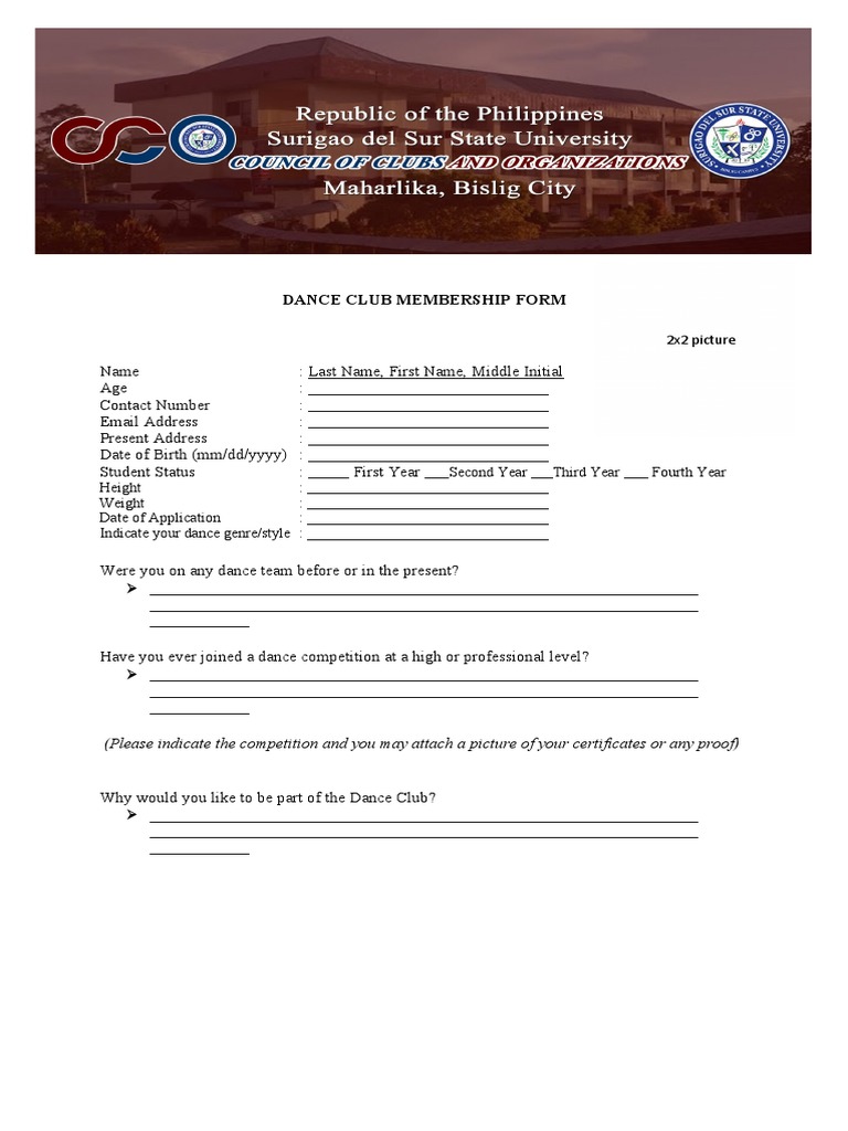 Dance Club Membership Form | PDF