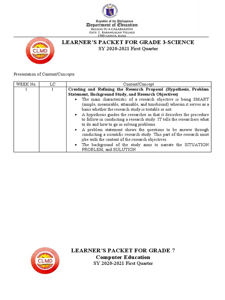 Learner'S Packet For Grade 3-Science: SY 2020-2021 First Quarter | PDF ...