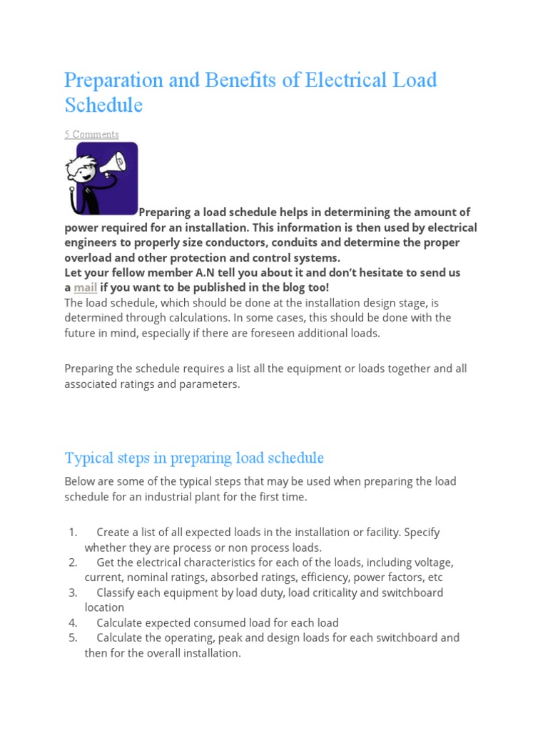 Preparation and Benefits of Electrical Load Schedule | PDF | Electromagnetism | Electric Power
