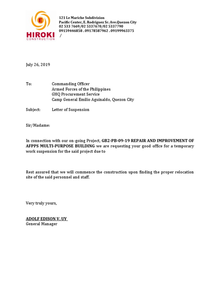 Letter of Suspension | PDF