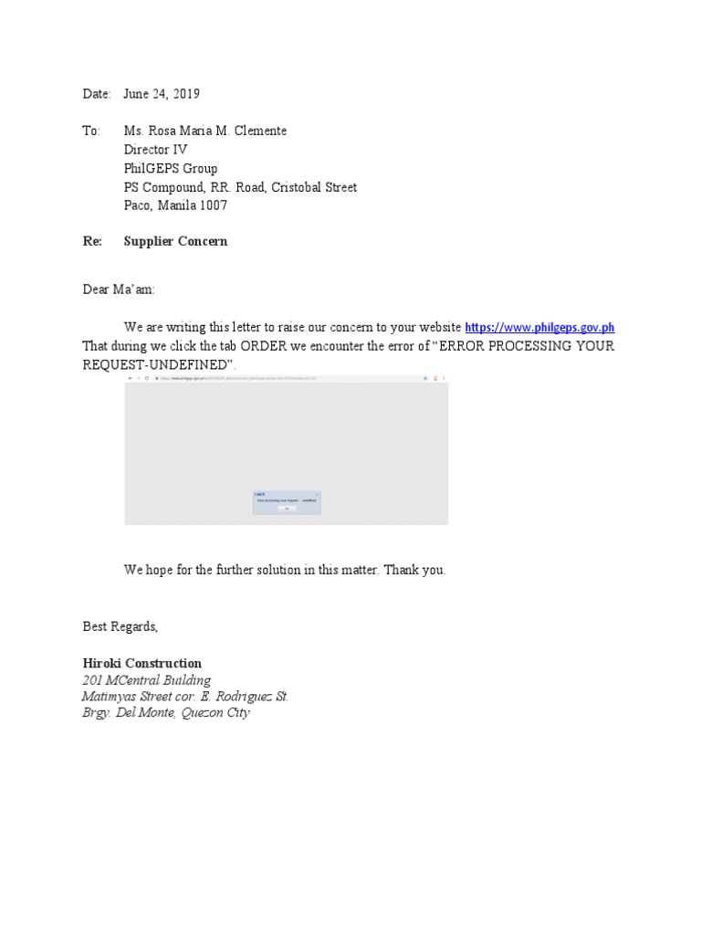 Supplier Concern on PhilGEPS Error | PDF
