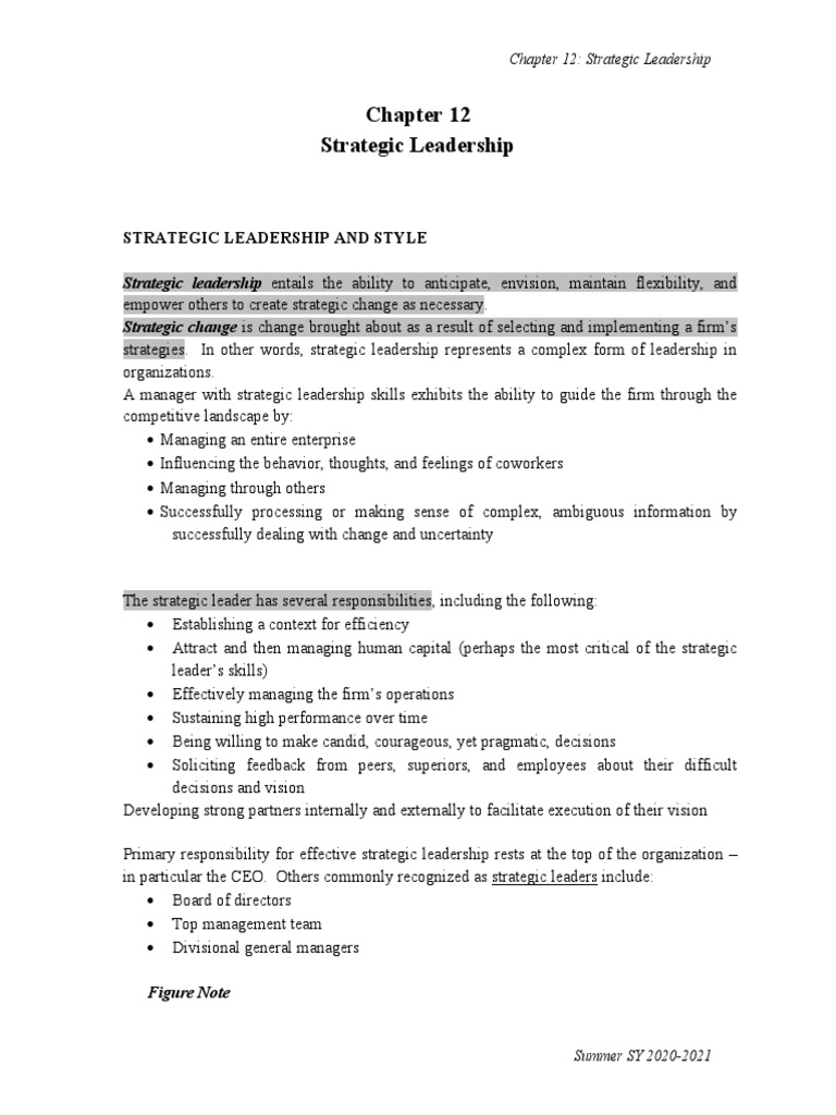 Chapter 12 Handout | Download Free PDF | Strategic Leadership ...