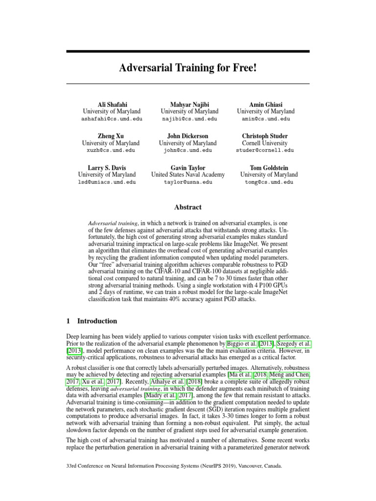 Adversarial Training For Free | PDF | Deep Learning | Computational ...