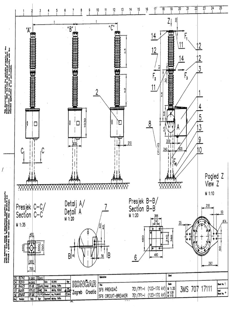 Prekidac 7E1 - I Končar - Mjerna Skica - Tif | PDF