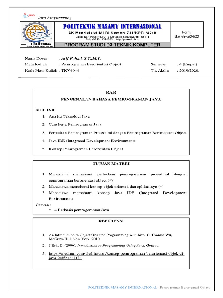 Materi - Pemrograman Berorientasi Object - 01 | PDF
