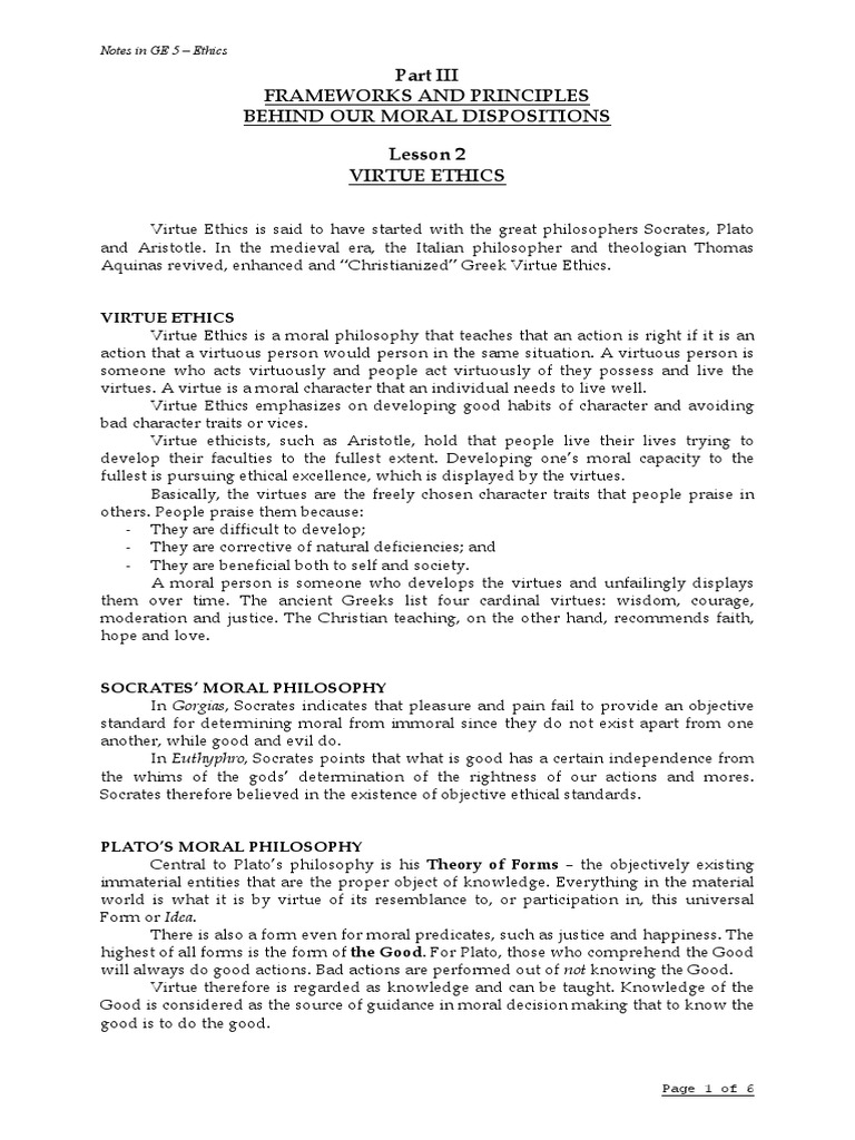 Frameworks and Principles Behind Our Moral Dispositions Lesson 2 Virtue ...