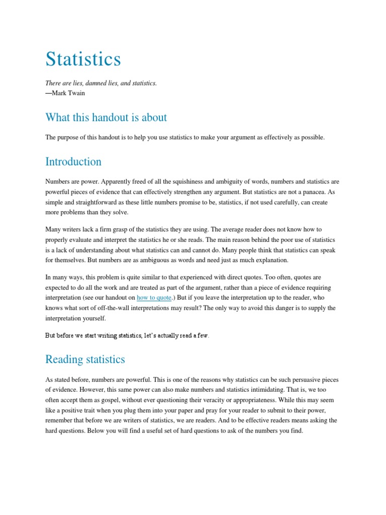 Statistics: What This Handout Is About | PDF | Margin Of Error | Causality