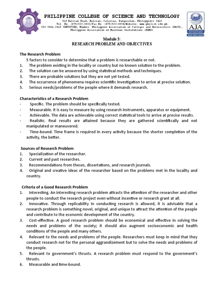 Module 3 - Research Problem and Objectives | PDF | Scientific Method ...