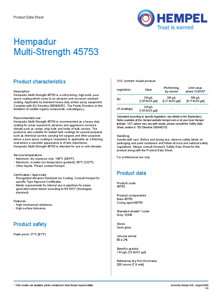 Hempadur Multi-Strength 45753: Product Characteristics | Download Free ...