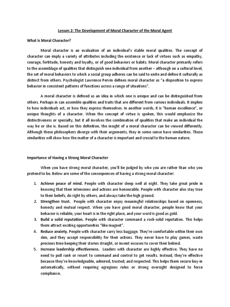 Lesson 2 Development of Moral Character | PDF | Action (Philosophy ...