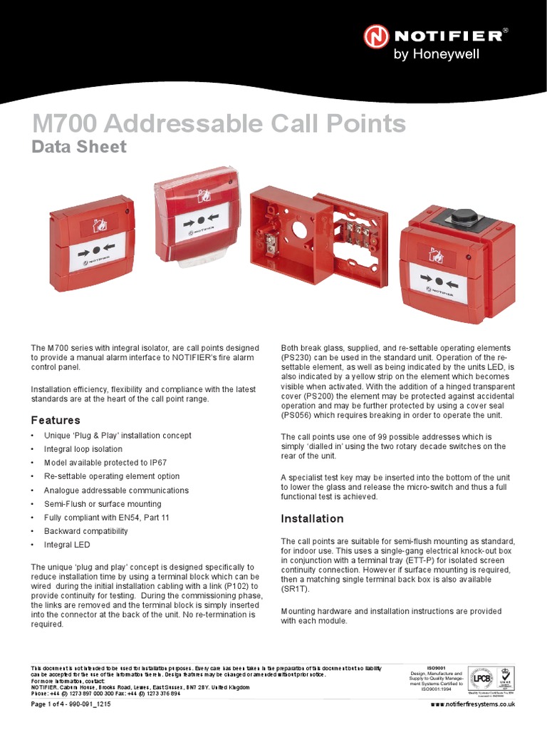 990-091 - 1215 Addressable Call Point (MCP) Datasheet | PDF ...