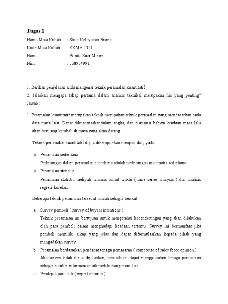 Tugas 1 Studi Kelayakan Bisnis EKMA 4311 | PDF