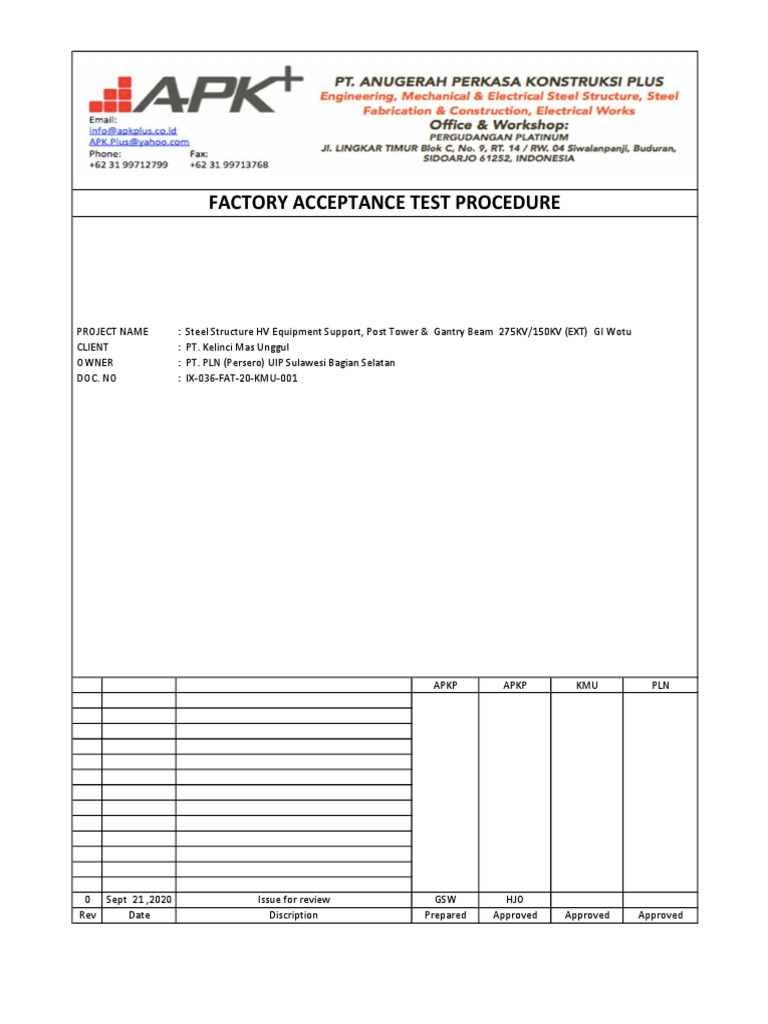 Factory Acceptance Test Procedure | PDF