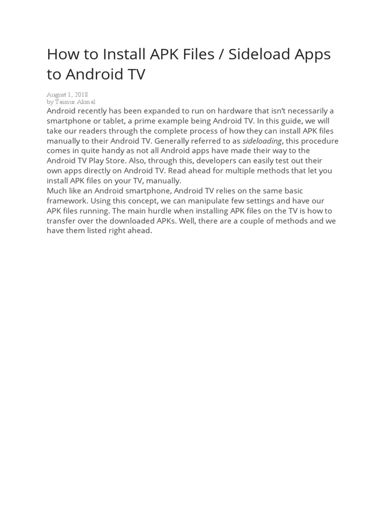 Install APK Files on Android TV | PDF | Android (Operating System ...