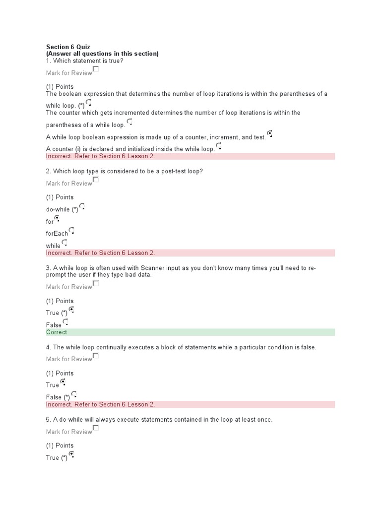 Section 6 Quiz Pdf Constructor Object Oriented Programming Programming 