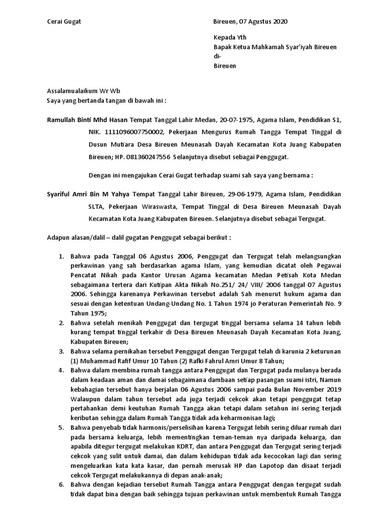 Surat Cerai Gugat Bireuen | PDF