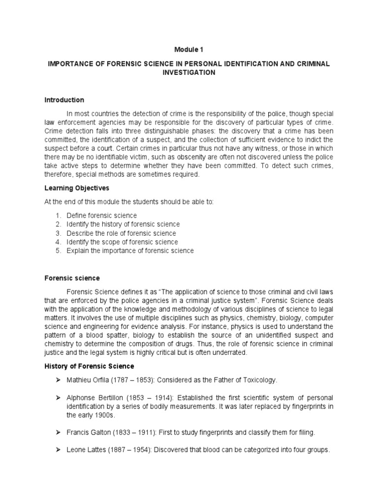 Importance of Forensic Science in Personal Identification and Criminal ...