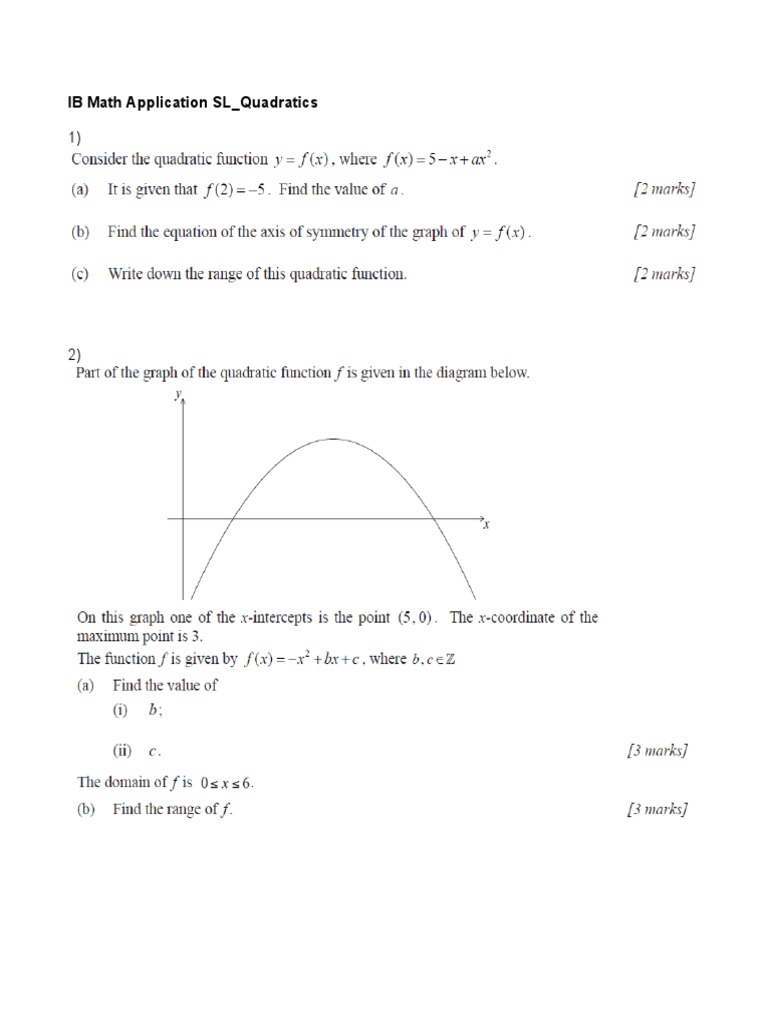 IB Math Application SL Quadratics | PDF