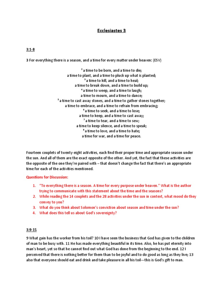 Ecclesiastes 3: 3:1-8 3 For Everything There Is A Season, and A Time ...