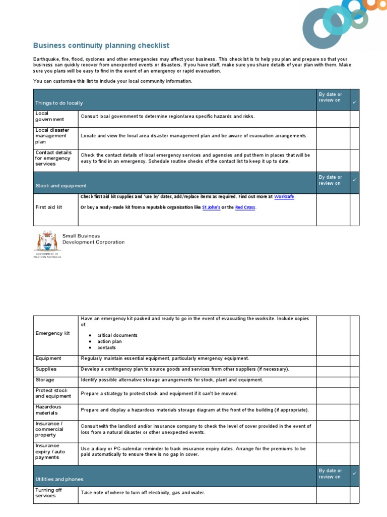 Business Continuity Planning Checklist | PDF | Emergency | Emergency ...