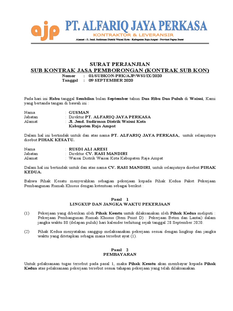 02.kontrak Subkon | PDF