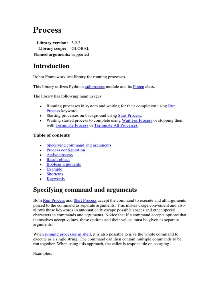 Process: Library Version: 3.2.2 Library Scope: Named Arguments: Supported | PDF | Command Line ...
