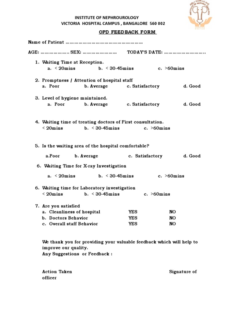 OPD Feedback Form - Nephro Urology | PDF