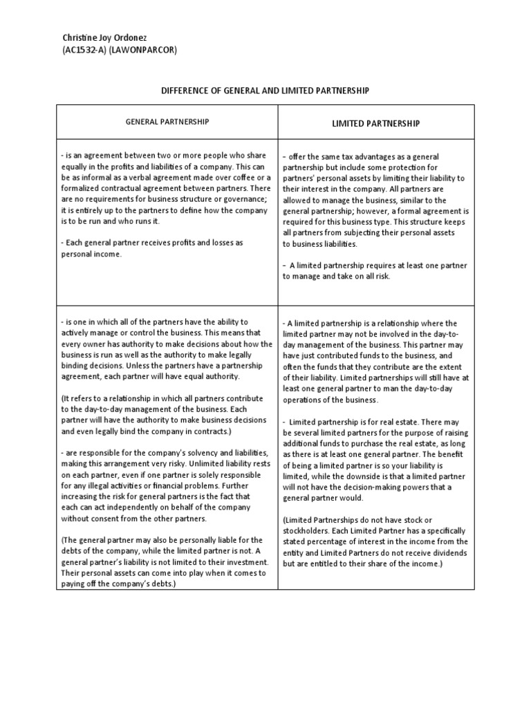 General vs. Limited Partnership Guide | PDF