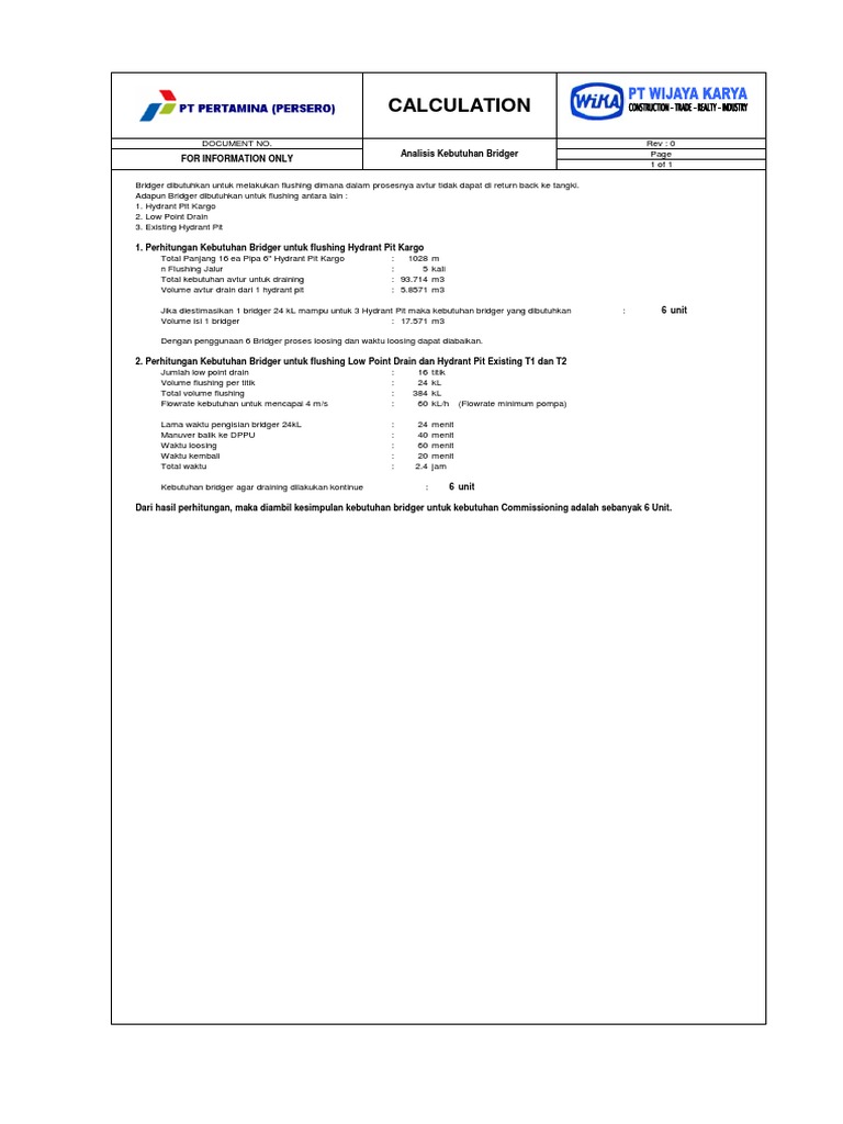 Kebutuhan Bridger untuk Flushing Avtur | PDF