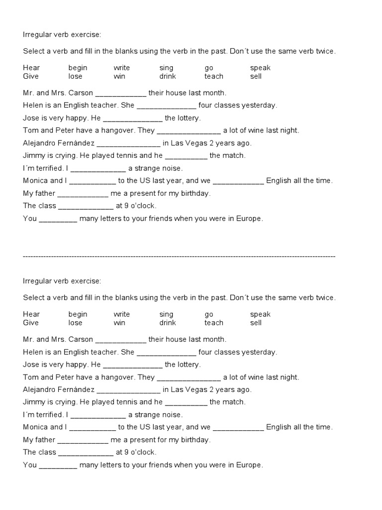 Irregular Verbs Exercise and Reading Reading Comprehension Exercises ...