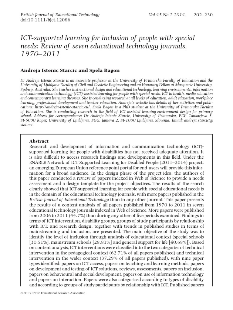 ICT-supported Learning For Inclusion of People With Special Needs ...