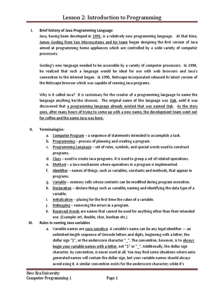 ComProg1 Lesson 2 - Introduction To Programming | PDF | Java (Programming Language) | Variable ...