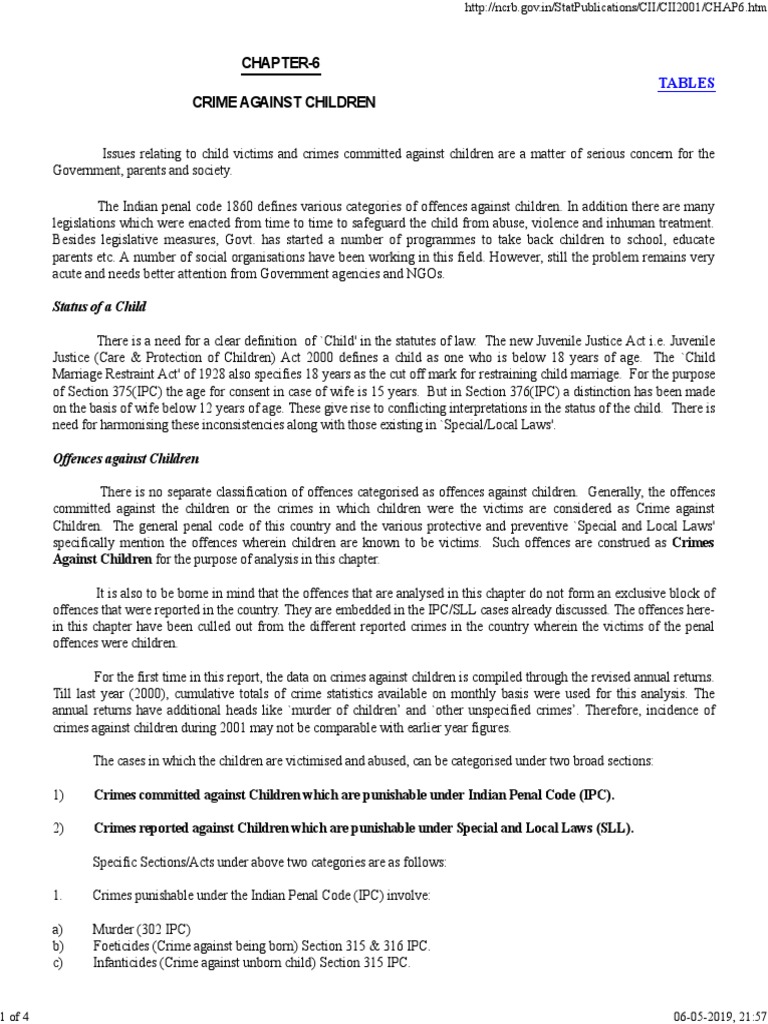 Chapter-6 Crime Against Children: Status of A Child | PDF | Kidnapping ...
