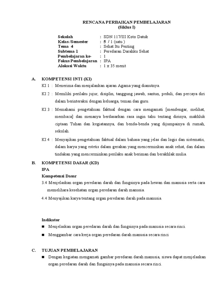 RPP Kelas 5 Siklus 1 2 3 | PDF